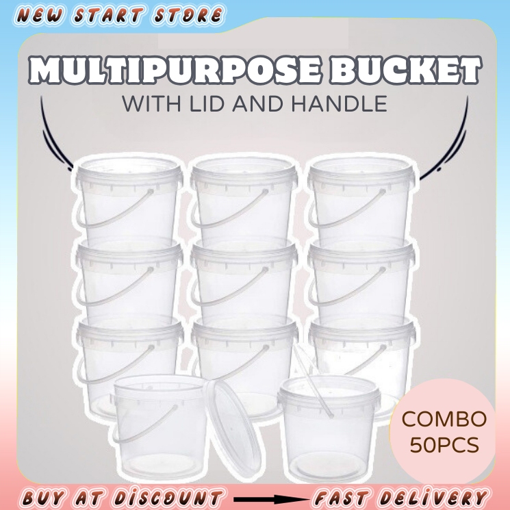 500ml/1L Bucket with Seal Clear Storage Plastic Container Pail Canister ...