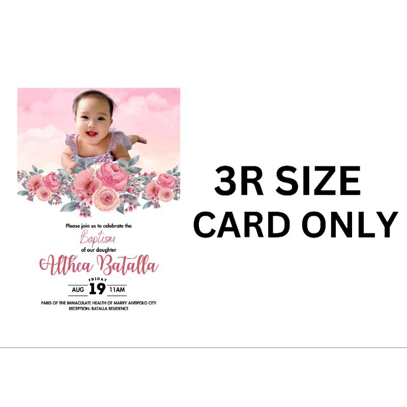 3R & 4R size CHRISTENING Invitation Card (you can choose either with ...