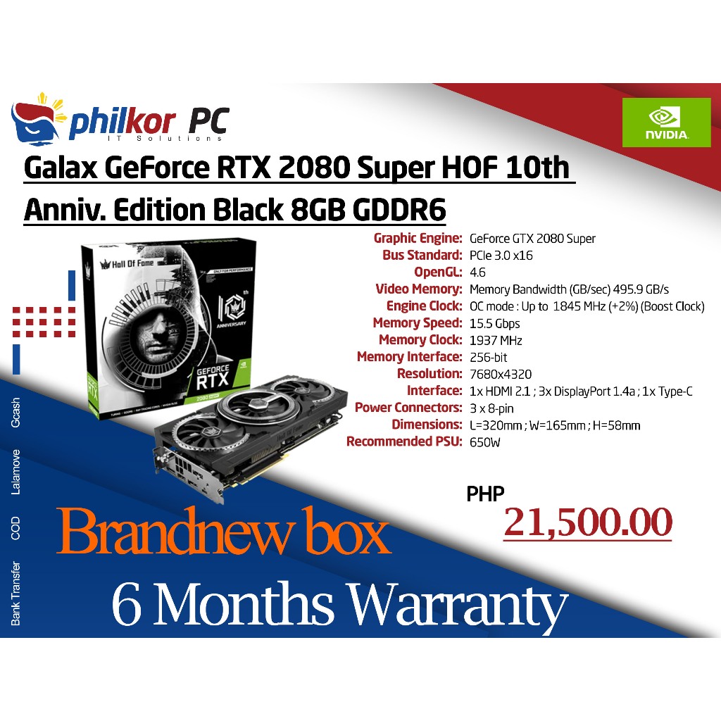 Galax GeForce RTX 2080 Super HOF 10TH Anniversary Edition Black and ...