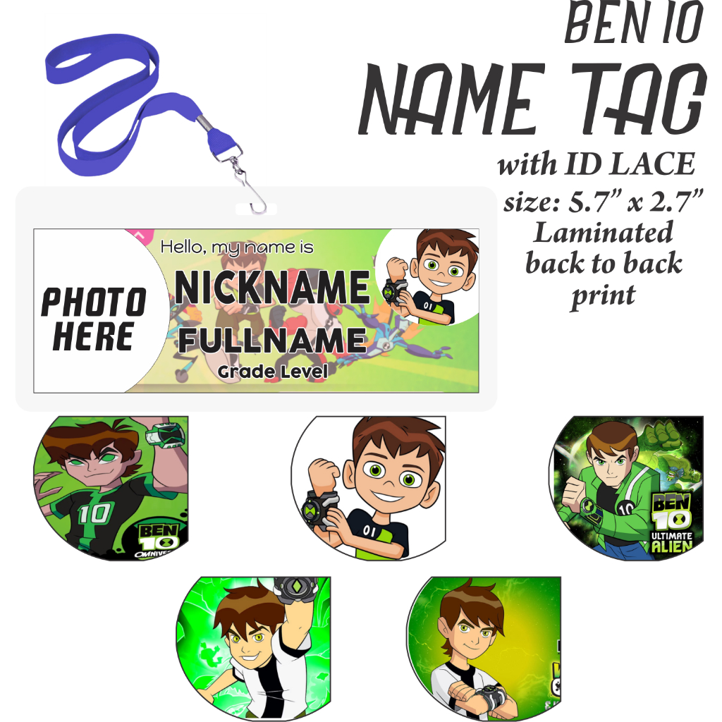 BEN10 Personalized Back-to-Back Laminated Name Tag with ID Lace ...