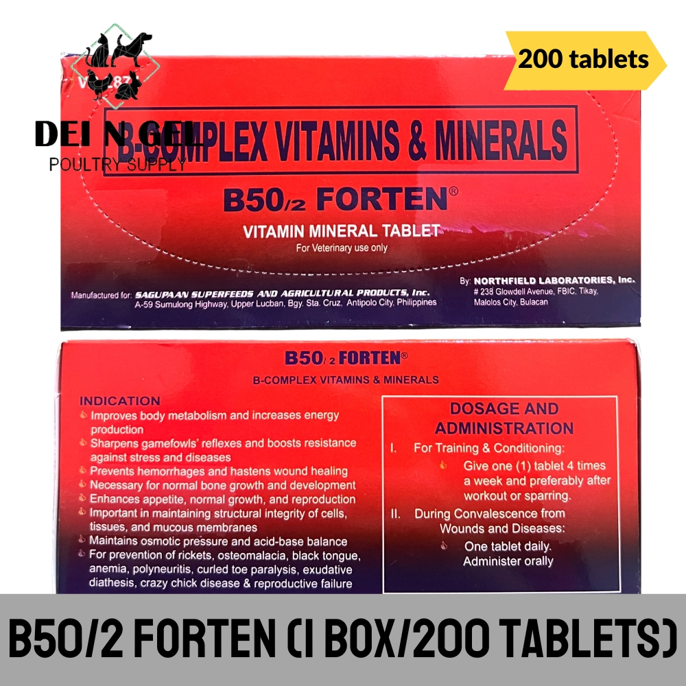 SAGUPAAN B50 FORTEN VITAMIN B COMPLEX FOR GAMEFOWL (1 BOX/200 TABLETS ...