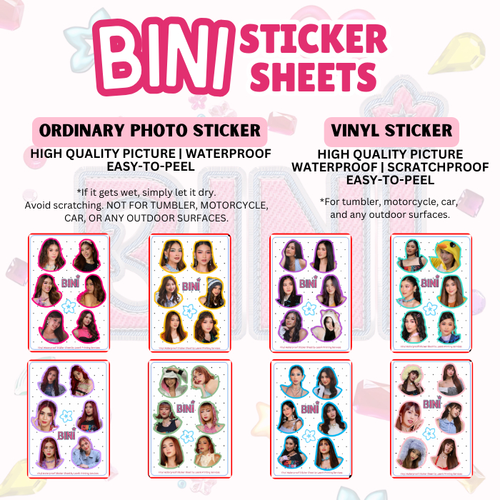 BINI Stickers Sheets Matte Finish Maloi Colet Sheena Mikha Stacey Gwen ...