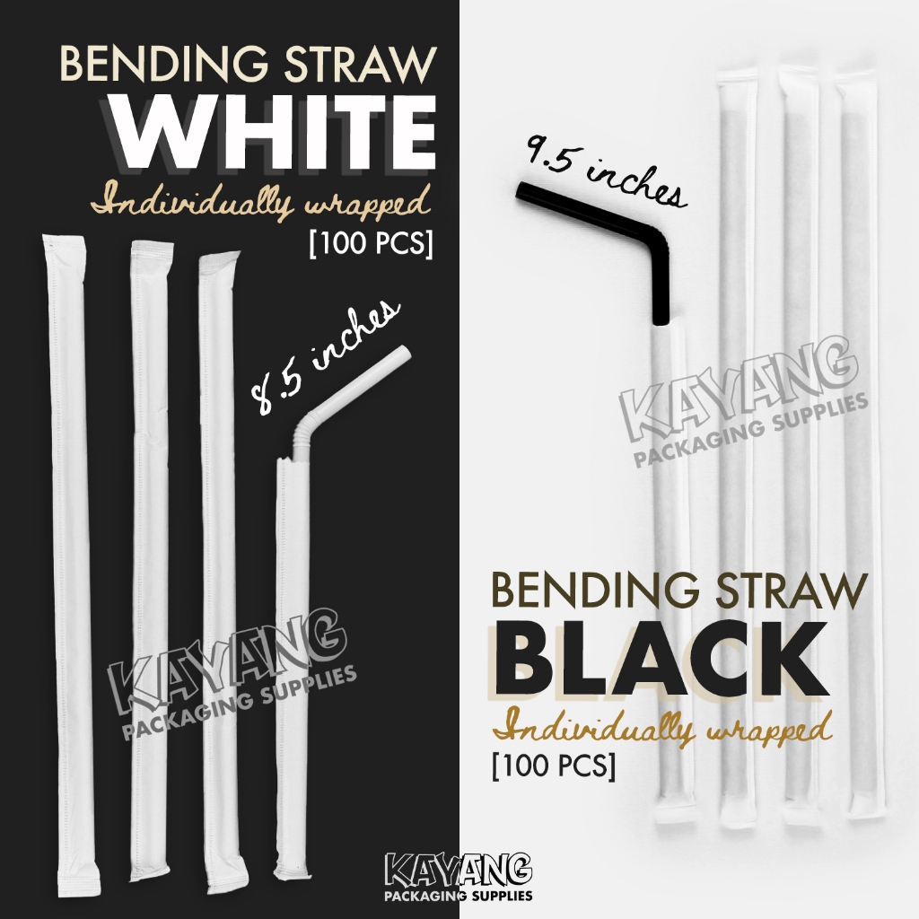 Bending straw, Individually wrapped [100 pcs] (White/Black, narrow ...