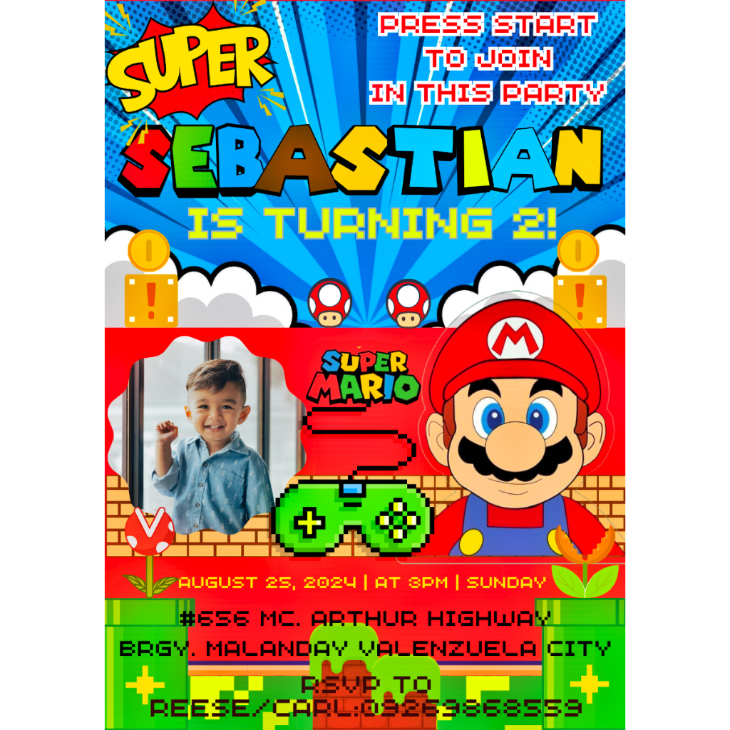 SUPER MARIO INVITATION CARD | Shopee Malaysia