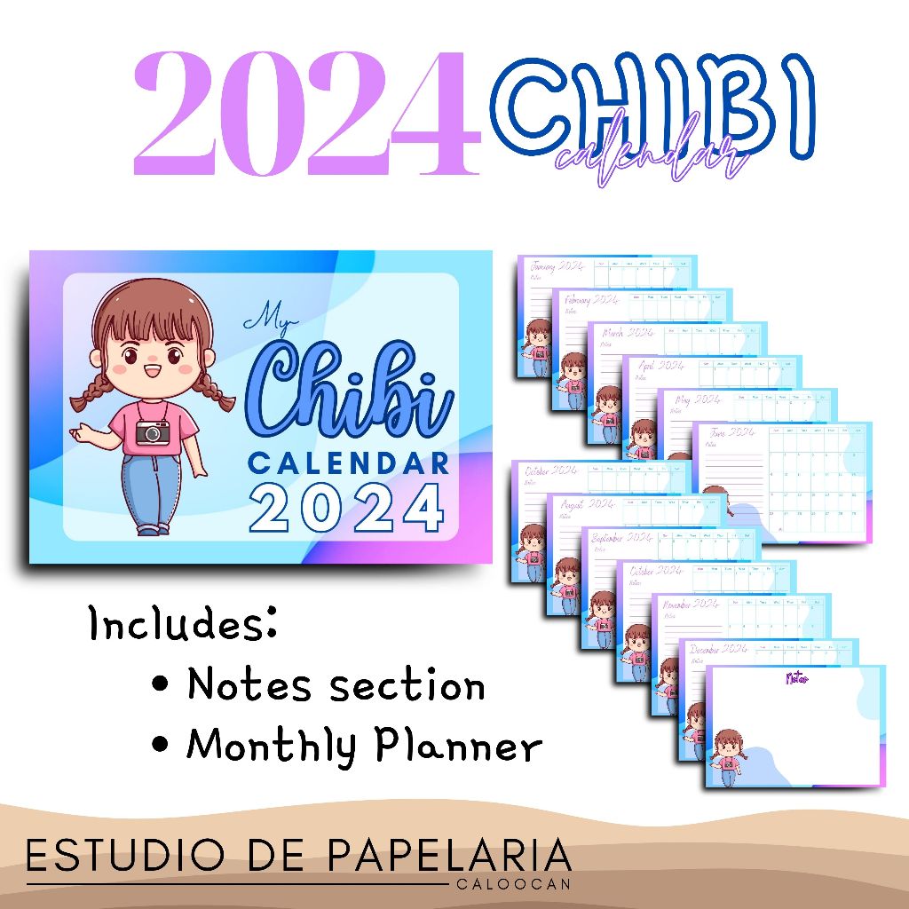 Estudio | 2024 Cute Chibi Girl with Camera Flat Desk Calendar | Shopee ...