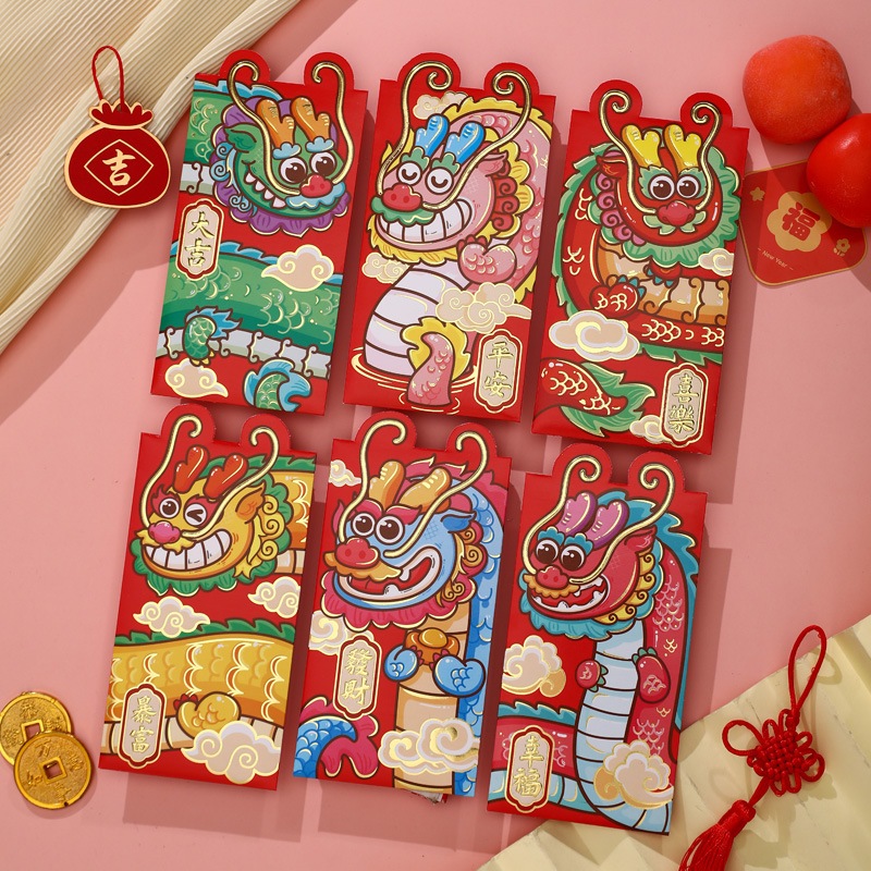 6pcs 2024 New Year Red Envelopes Red Money Packets Spring Festival 3D ...