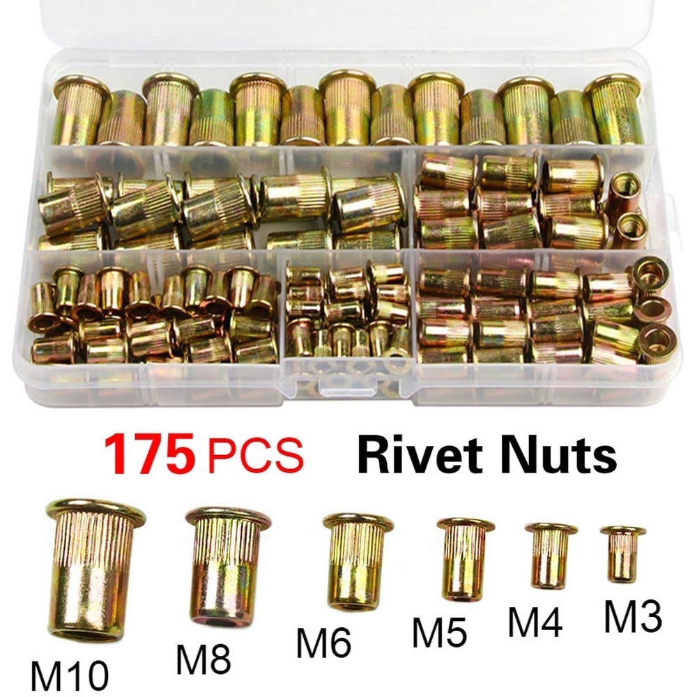 175PCS M3/M4/M5/M6/M8/M10 Zinc Plated Carbon Steel Knurled Nuts ...