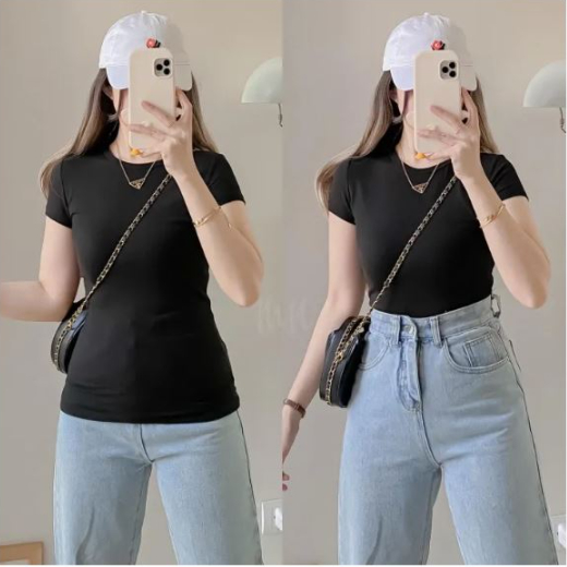 Trendy Double Lining in Front Short Sleeve Blouse Cotton Spandex T ...
