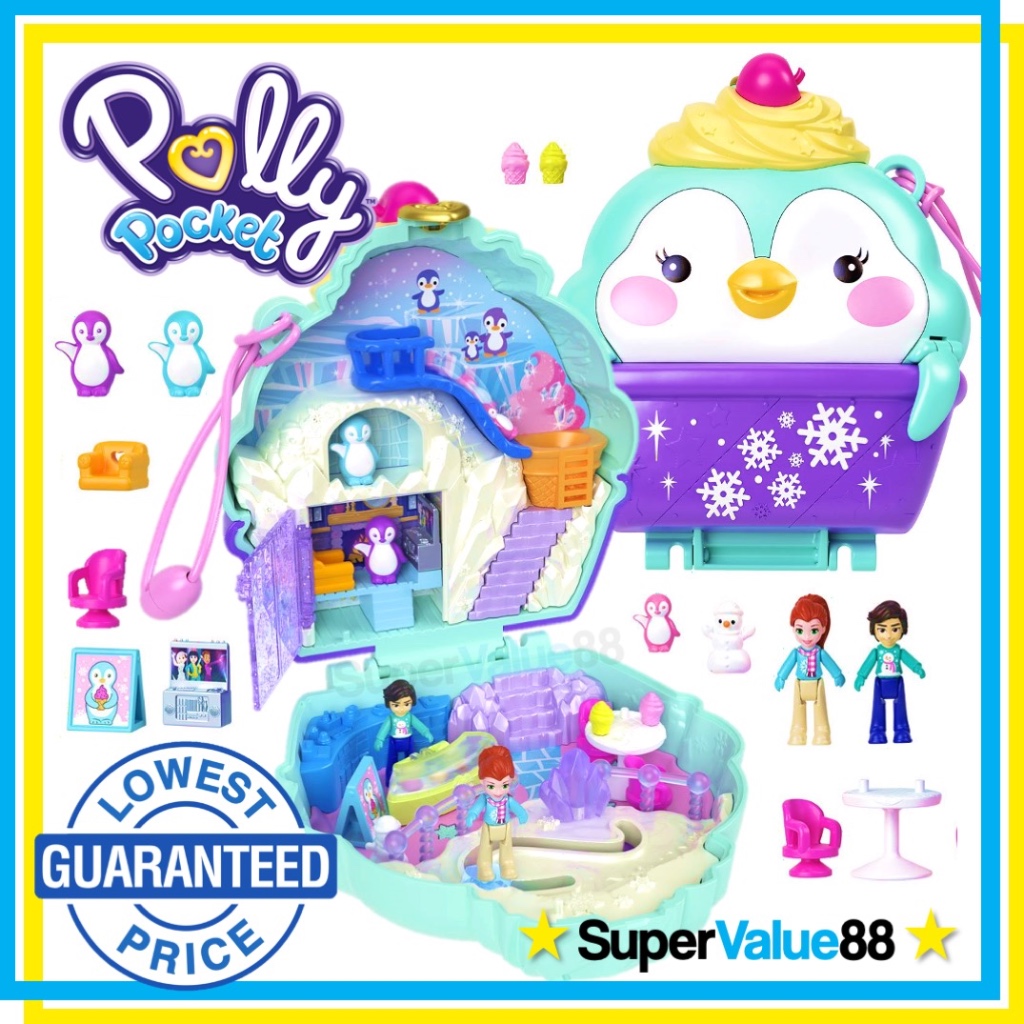 Polly Pocket Winter Wonderland Penguin Compact Playset with 2 Dolls ...