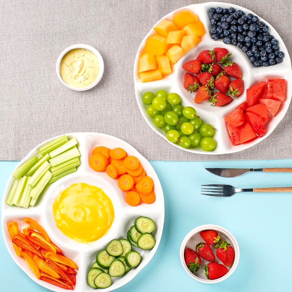Chip & Dip Serving Plate/Divided Serving Platter/Relish Tray (11inch ...