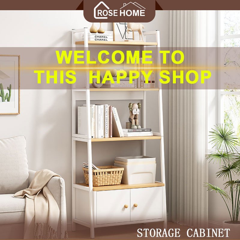 Multi story bookshelf, ladder rack, cabinet display rack with door ...