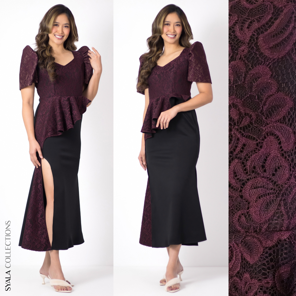 Filipiniana Peplum Slit Maxi Party Plus Ninang Ceremony Wedding Black ...