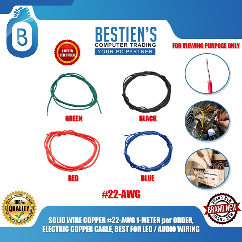 SOLID WIRE COPPER 22-AWG 1-METER per ORDER, ELECTRIC COPPER CABLE, BEST ...