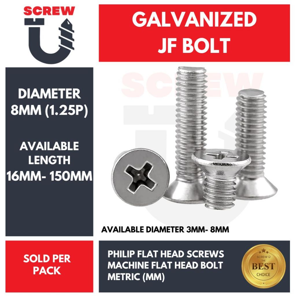 8MM (1.25P) JF BOLT | Machine Flat Head JF Bolt Phillips Screw ...