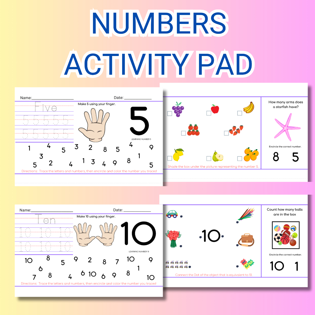 Numbers Activity Pad Tracing, 4 Types of Identifying numbers for kids ...