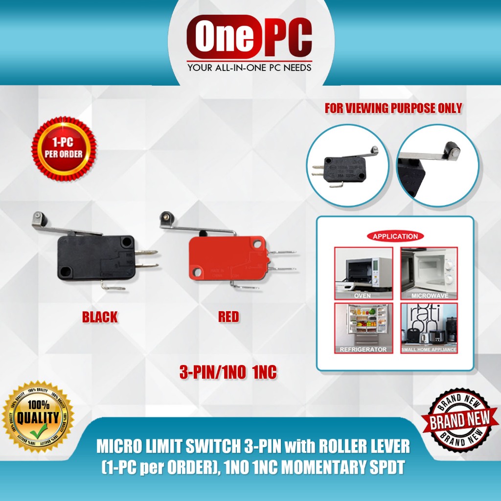 ONE PC MICRO LIMIT SWITCH 3-PIN with ROLLER LEVER (1-PC per ORDER), 1NO ...