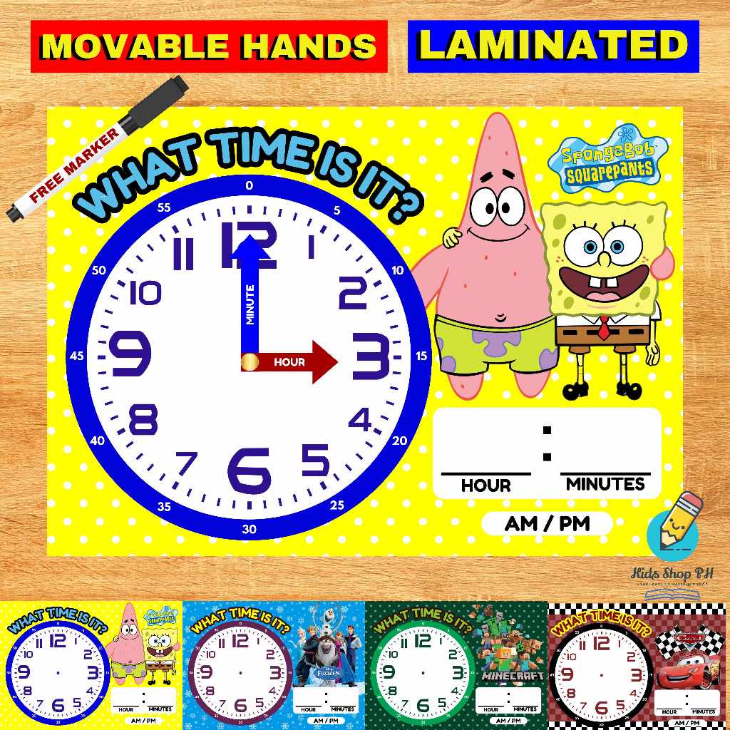 Laminated Telling Time Clock | Interactive Learning Clock | Movable ...