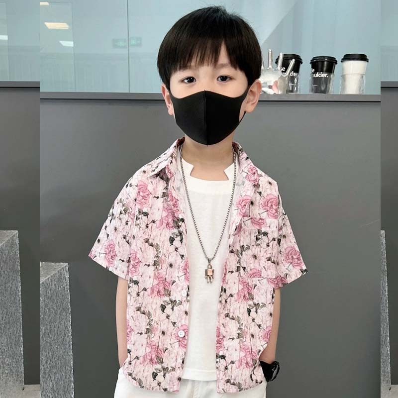 baby Polo Shirt jacket for Kids Boy Floral Pink Silky type buttoned ...