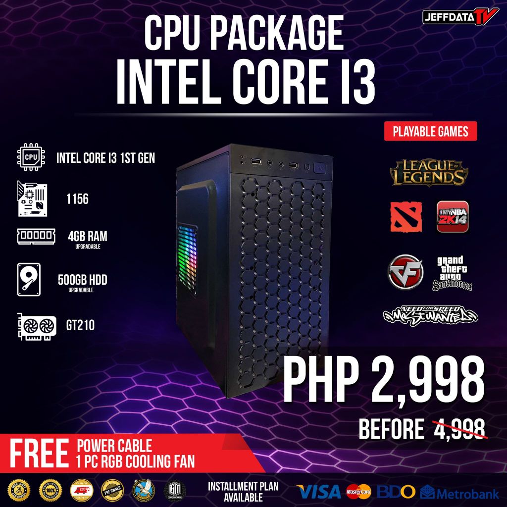 CPU Desktop i3 1st gen 4gb ddr3 500gb hdd 512mb 64bit Black Case 1pc ...