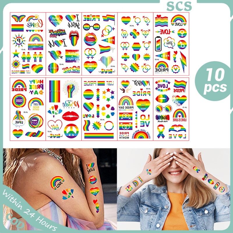 10 Sheet Rainbow Temporary Tattoos Stickers Theme Birthday Party ...