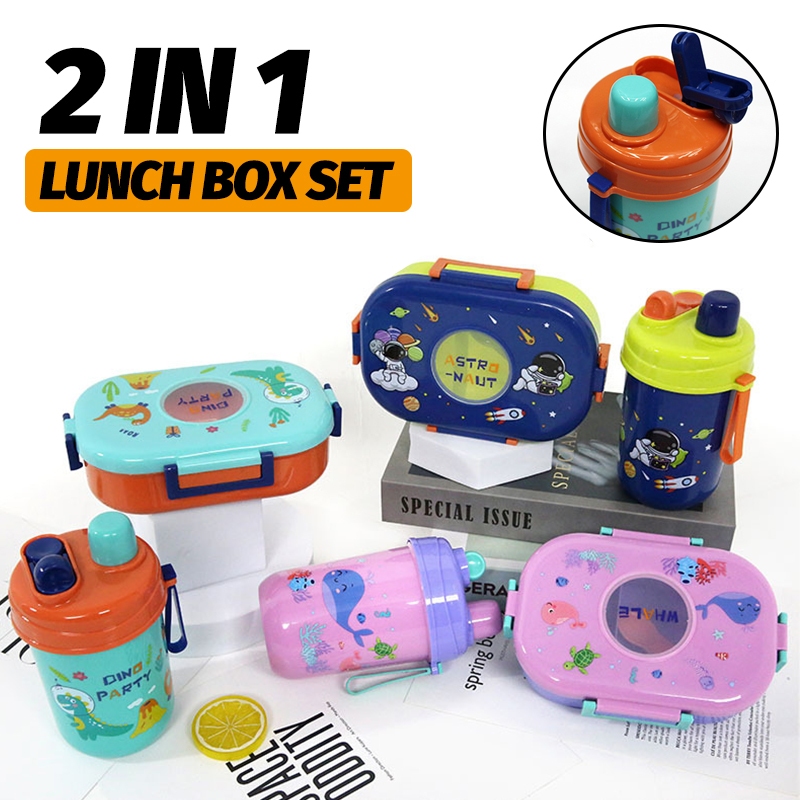 2in1 Kids Lunch Box Set With Plastic Tumbler Sippy Cup Cutlery Lunch ...