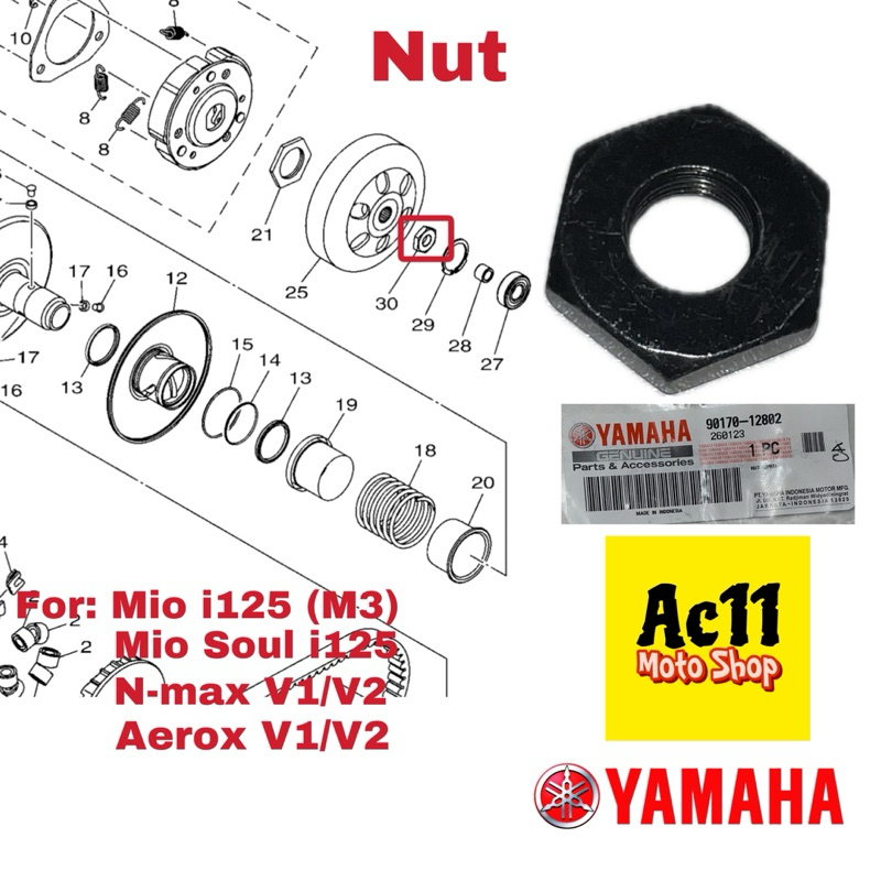 Nut (clutch bell) YAMAHA for Mio i125, Mio Soul i125, Aerox V1/V2, N ...