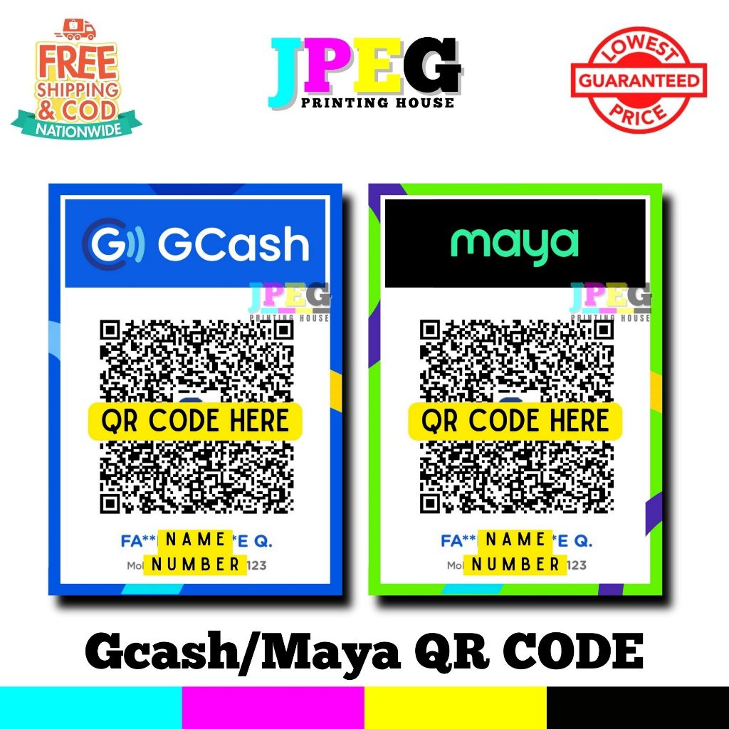 GCASH or MAYA Laminated QR Code with RATES (at the back) 4r 5r A4 Size ...