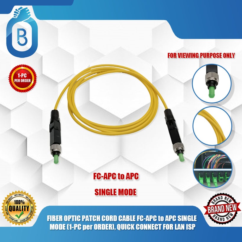 FIBER OPTIC PATCH CORD CABLE FC-APC to APC SINGLE MODE (1-PC per ORDER), QUICK CONNECT FOR LAN ...