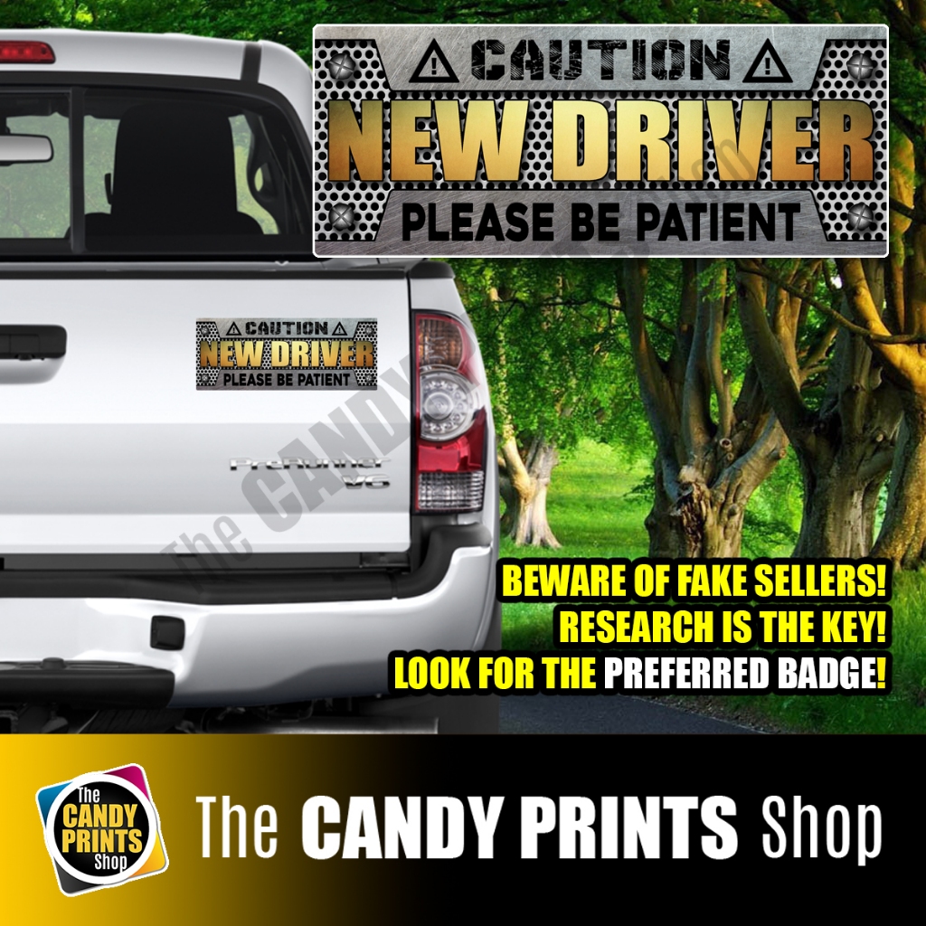 Magnetic Car Sticker CAUTION NEW DRIVER PLEASE BE PATIENT Steel Series ...