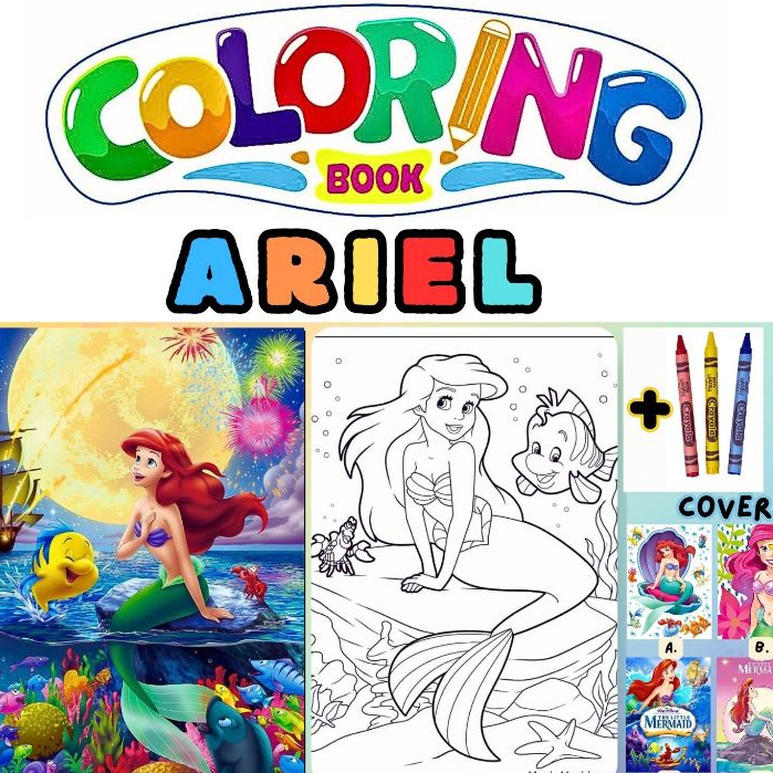 ARIEL THE LITTLE MERMAID COLORING BOOK PAD WITH THREE CRAYONS AND ...