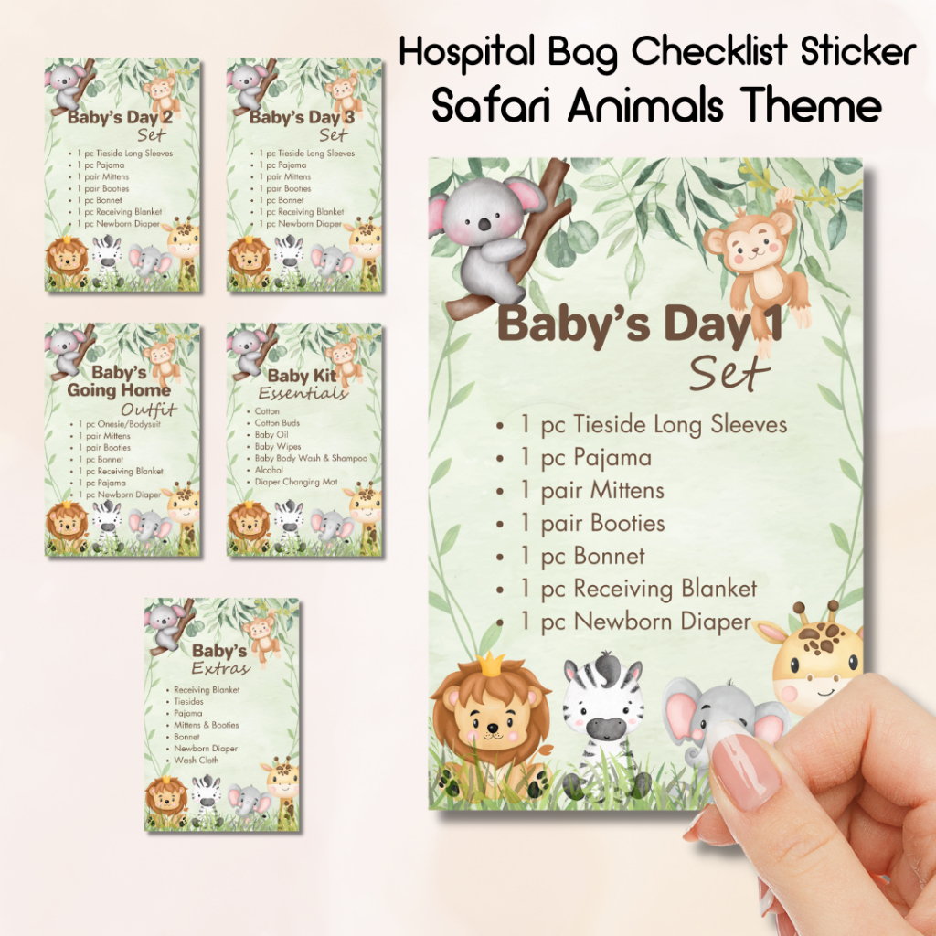 SAFARI ANIMALS THEME - Hospital Bag Checklist Sticker for Ziplock ...