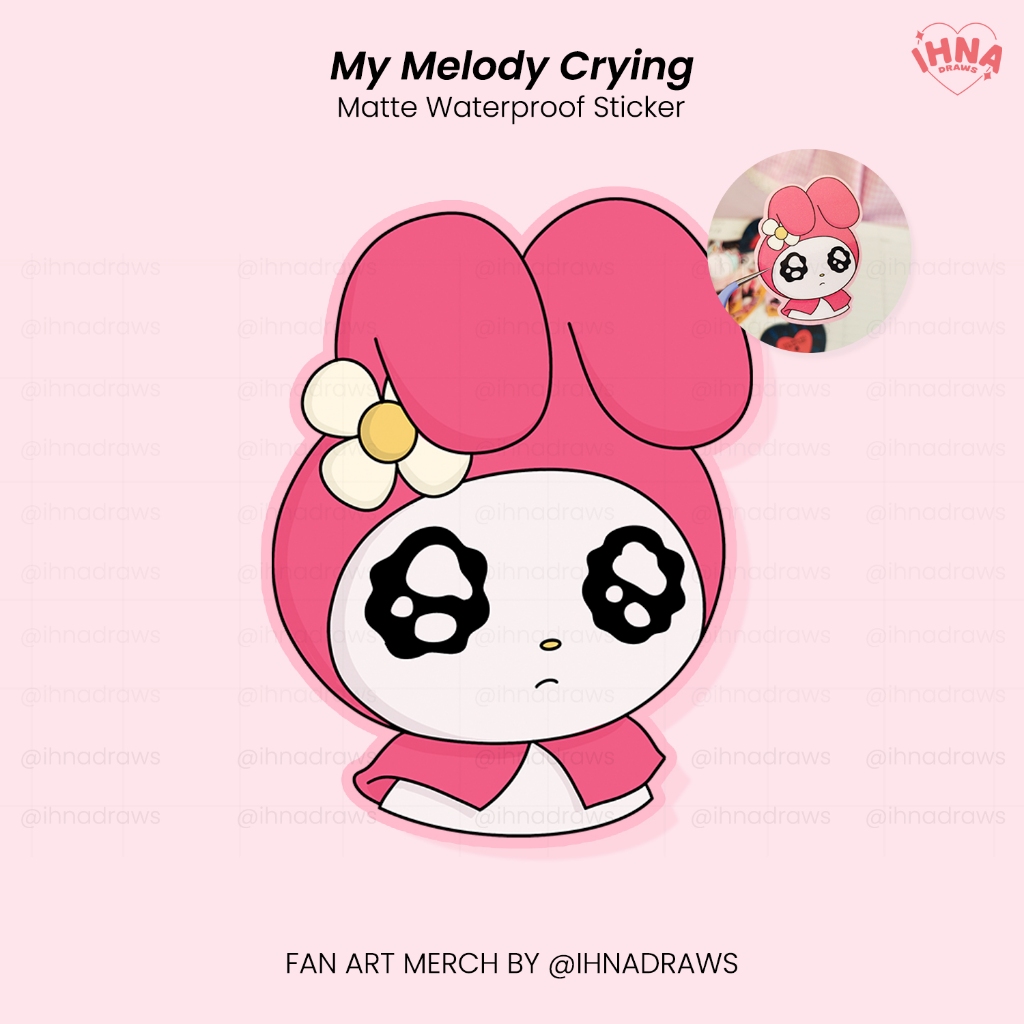 My Melody Crying Funny Meme Sanrio Matte Sticker Tags Aesthetic Deco Sticker Bujo Diecut
