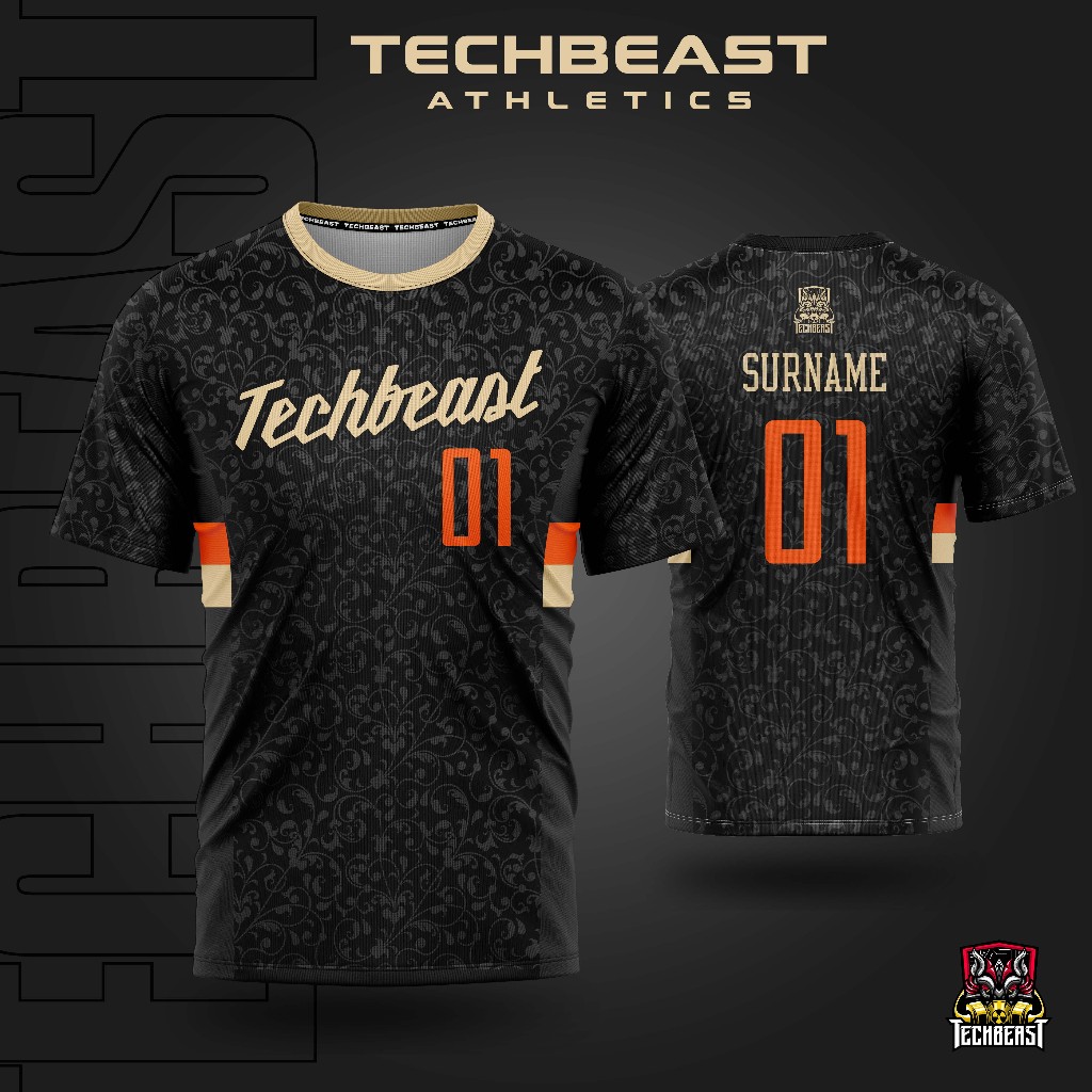 Black Floral T-shirt Full Sublimation Jersey Techbeast ( CUSTOM NAME + NUMBER ) | Shopee Malaysia