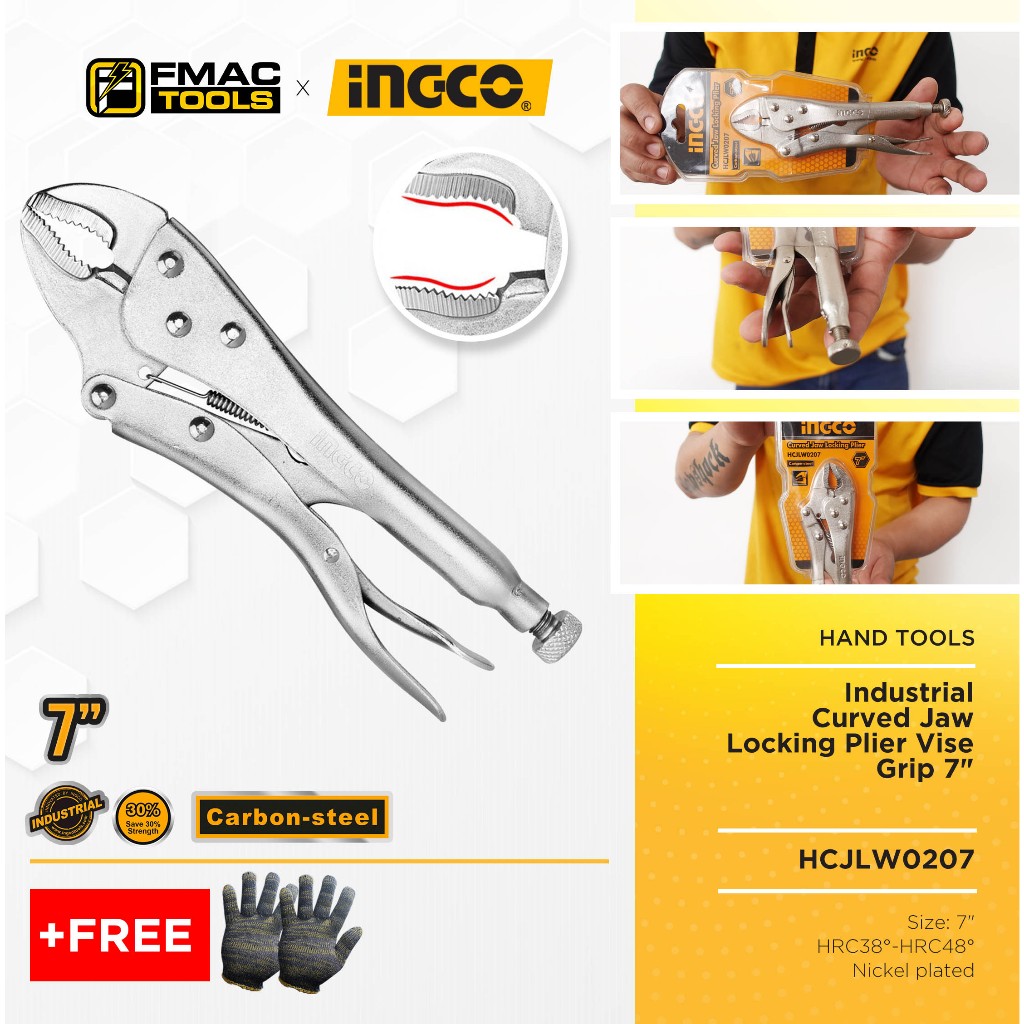 INGCO Industrial Curved Jaw Locking Plier Vise Grip 7" HCJLW0207 ...