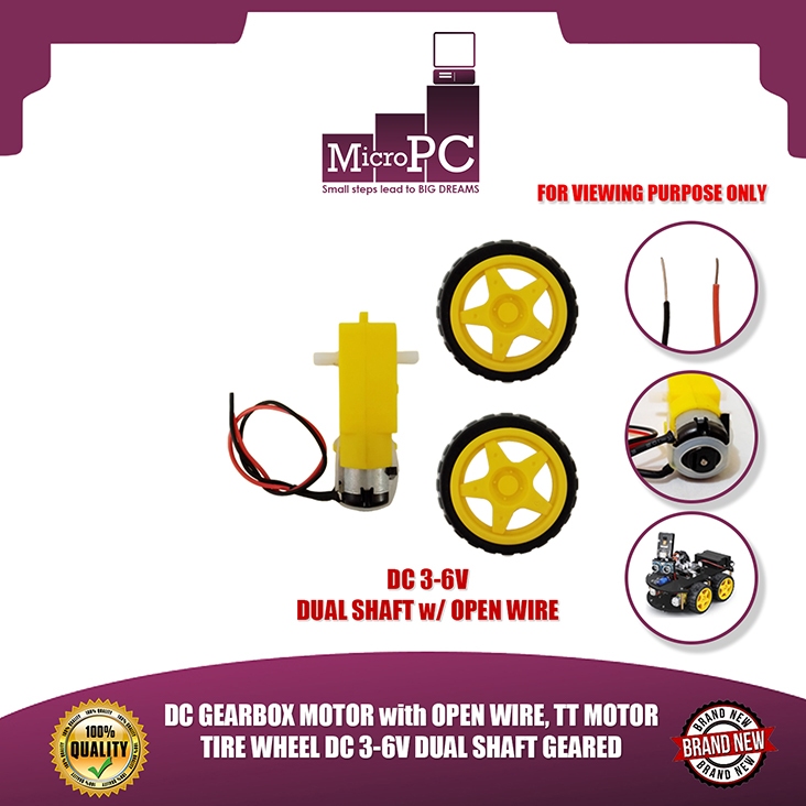 MICRO PC DC GEARBOX MOTOR with OPEN WIRE, TT MOTOR TIRE WHEEL DC 3-6V ...