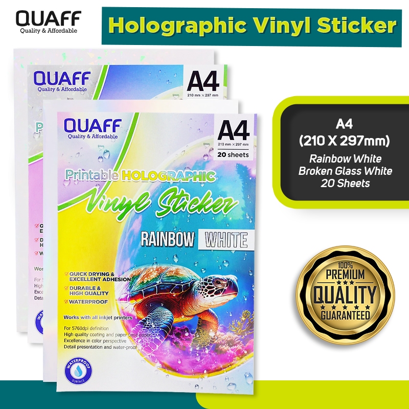 QUAFF Printable Hologram Vinyl Inkjet Sticker A4 Rainbow /Broken Glass ...