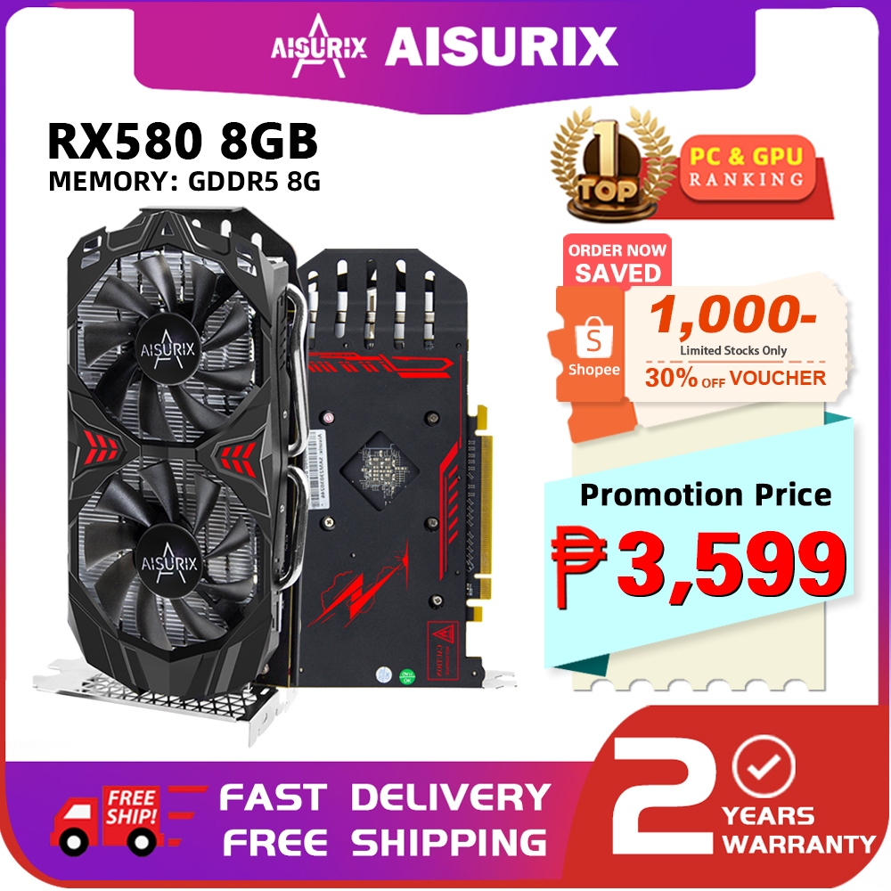 AISURIX New RX 580 8GB Graphics Card 100% Gaming GDDR5 256Bit Computer ...
