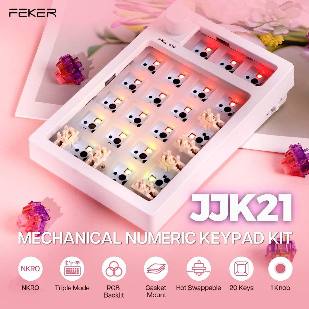 FEKER JJK21 Numpad Mechanical Keyboard 2.4G Bluetooth Wireless RGB ...
