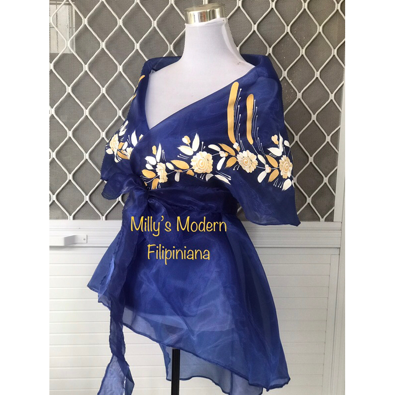 Elise blue beige gandpaint Millys Modern filipiniana wrap around ...