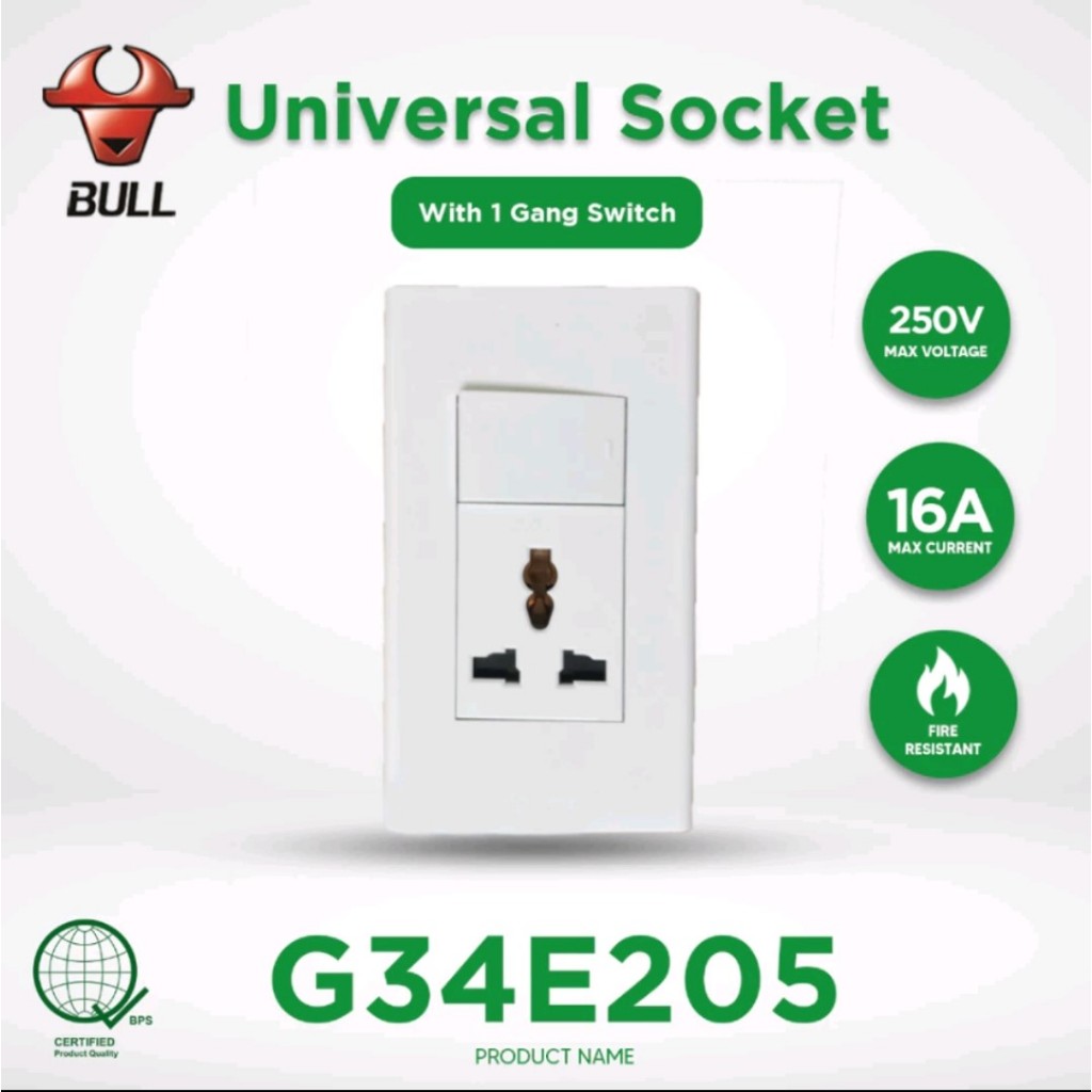 Mall Bull 1 Way Switch & 3 Prong Universal Socket 16A G34E205 Topas ...