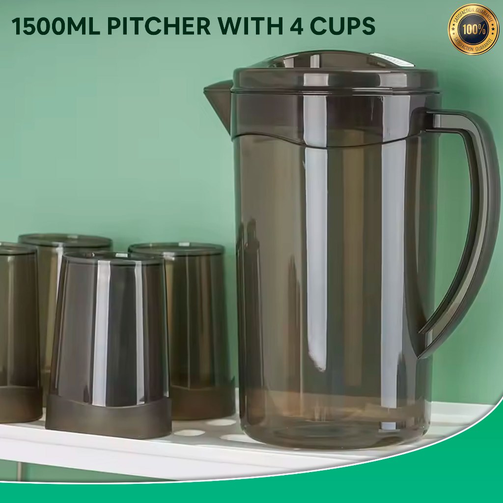 1.5L Plastic Pitcher with 4 Cups large pitsel pitcher with fiberglass ...