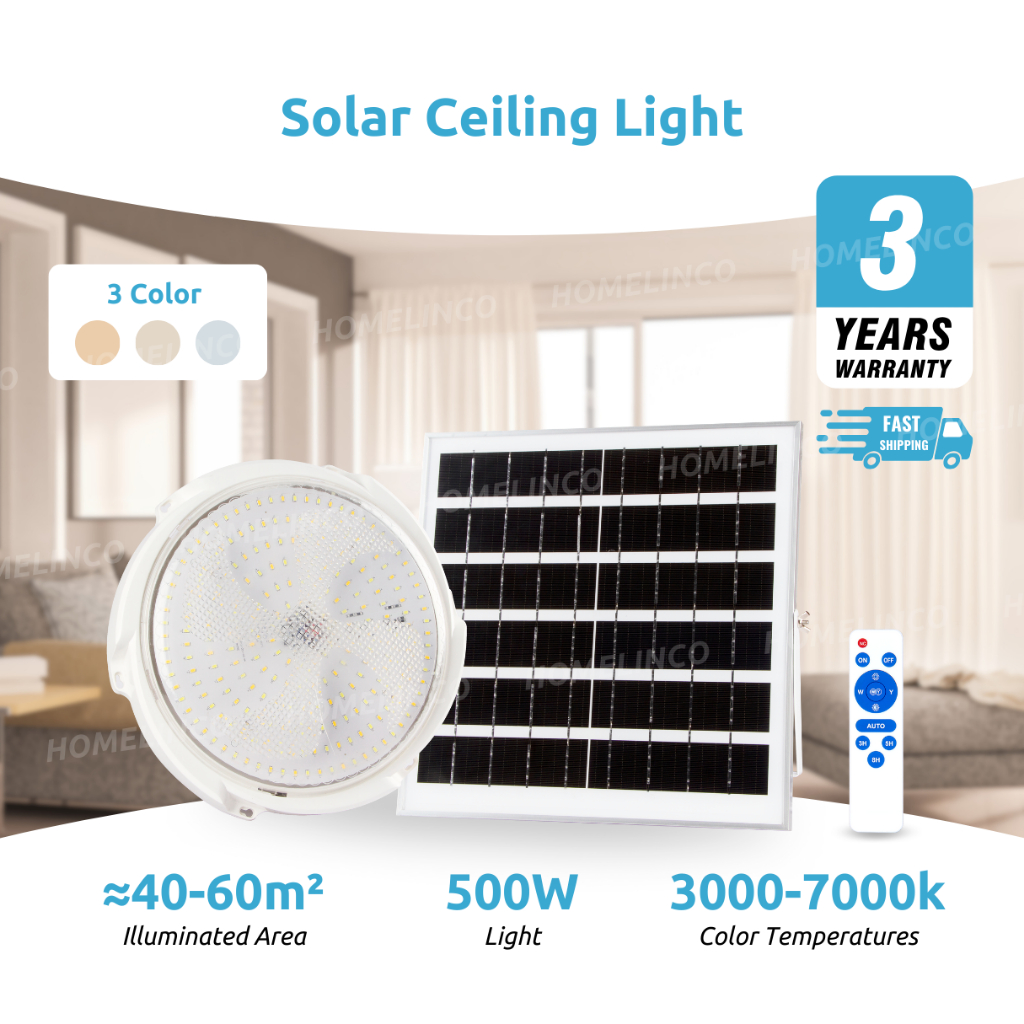 Solar Ceiling Lamp Solar Light 500W Remote control Adjustable color ...