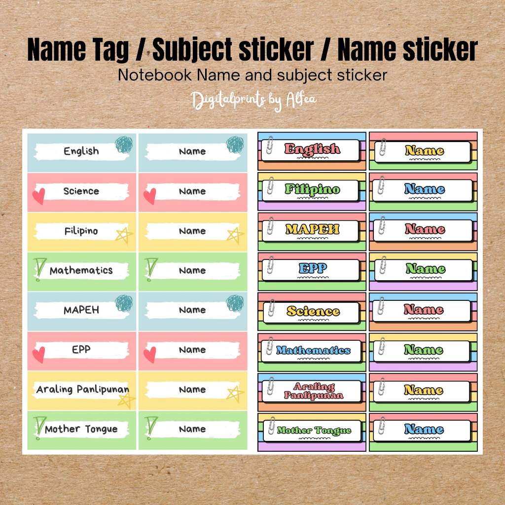name & subject stickers + laminated name tag | Shopee Malaysia