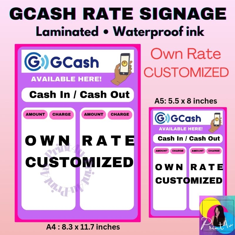 Gcash Rate Signage A4 Laminated - customized Rates | Shopee Malaysia