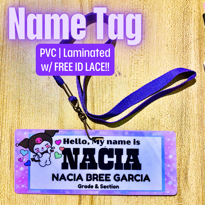 NAME TAG LAMINATED OR PVC (PERSONALIZED) with free ID Lace! | Shopee ...