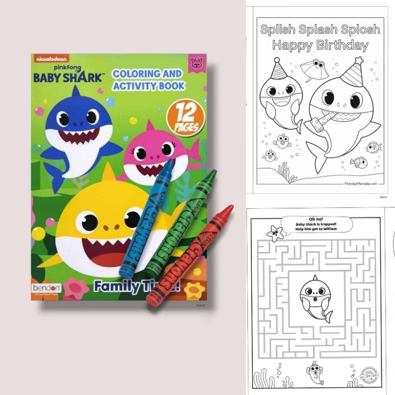 Baby Shark Coloring Activity Book Birthday Party Giveaway Souvenir ...