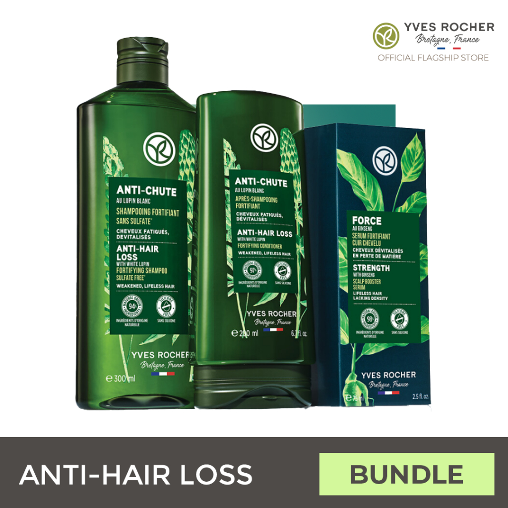 YVES ROCHER Anti Hair Loss Grower Shampoo 300ml, Conditioner 200ml & Scalp Booster Serum 75ml ...