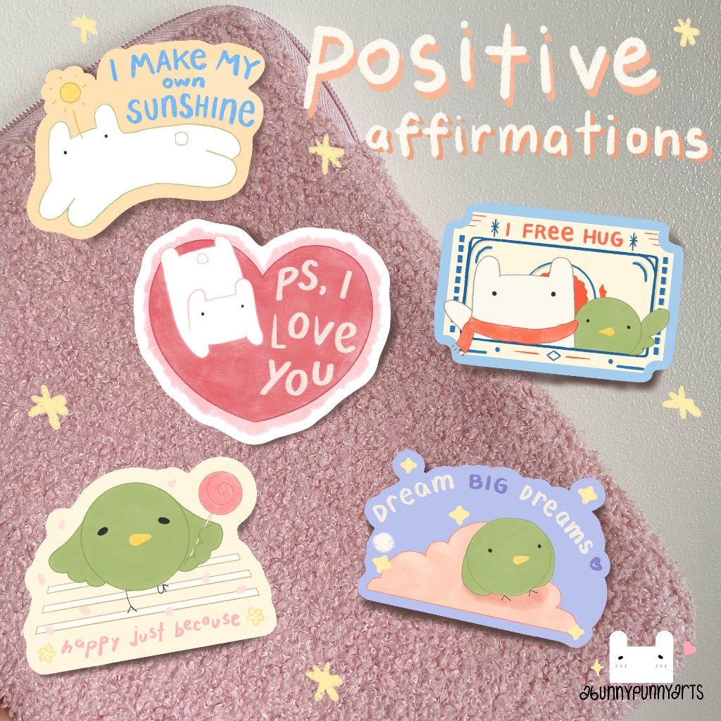 Waterproof Cute Bunny & Bird Positive Quotes Sticker Flakes Vinyl ...