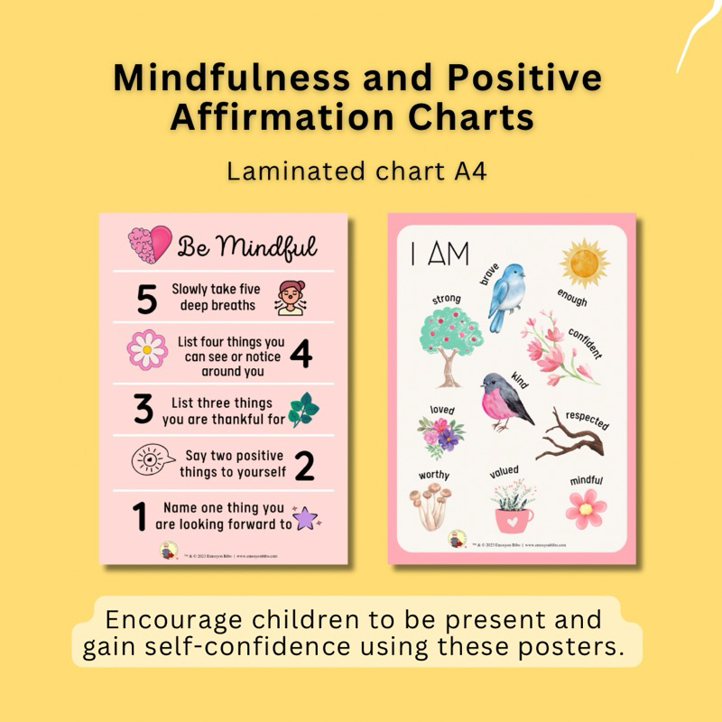 Positive Affirmation & Mindfulness Laminated 2 pcs Charts by Emosyon ...