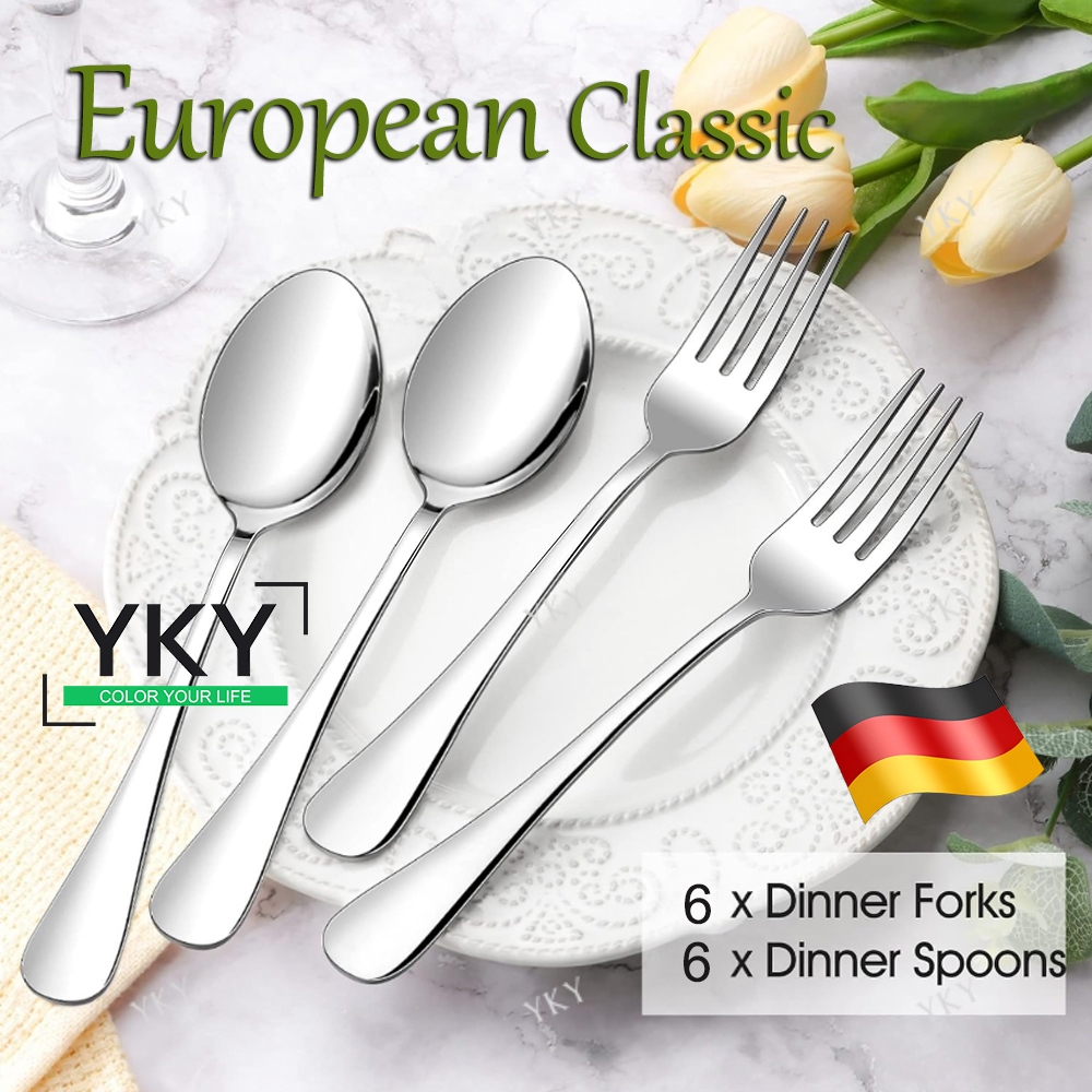 8" Dinner Cutlery Spoon and Fork Set Stainless Steel Flatware Table ...